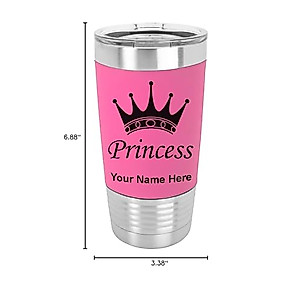 LaserGram 20oz Vacuum Insulated Tumbler Mug, Princess Crown, Personalized Engraving Included (Silicone Grip, Pink)