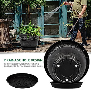 QCQHDU Plant Pots, 3 Packs 8 inch Planters with Drainage Hole Saucer, Plastic Flower Pots for Indoor Plants Retro Decorative for Outdoor Garden Container Sets(Silver-8 inch)