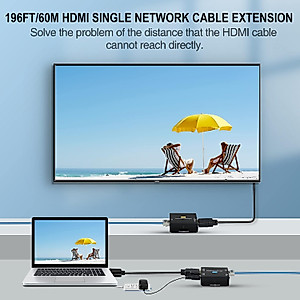 avedio links 196ft/60m HDMI Extender Over Cat 5e/6/7, 1080P HDMI Ethernet Extender Balun Adapter with Single POC Power Supply, Support 3D, EDID, Deep Color, Compatible with DVD, Fire Stick, Roku, PS5