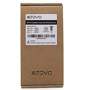 Jetovo 150 Pack 410 Stainless Steel Wafer Head Phillips Self Drilling Screws Sheet Metal Tek Screws Assortment Kit, Modified Truss Head Self Driller - Size: #8 x 1/2" #8 x 3/4" #8 x 1"