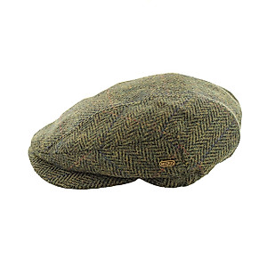 Mucros Weavers Kerry Cap, Irish Hat for Men, Herringbone Wool, Green, Large