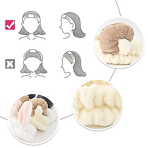 HUIANER Cute Animal Ears Headbands with Fluffy Ball Soft Coral Fleece Elastic Hair Band For Women Washing Face Makeup Cosmetic, Pack of 3