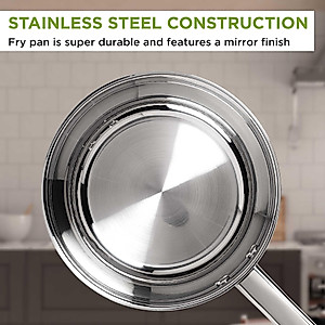 Ecolution Classic Stainless Steel Fry Pan, Professional Quality Sauté, Encapsulated Base, Comfort Grip Riveted Handles, All Cooktop Safe, Oven Safe, Dishwasher Safe, 8-Inch