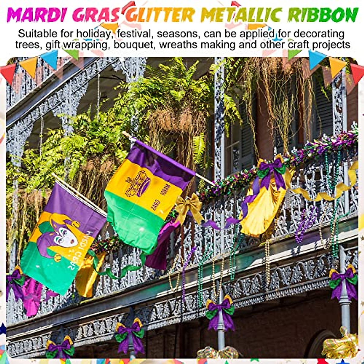 3 Roll 30 Yards Halloween Glitter Wired Ribbon Halloween Party Favors Decor Gift Wrapping Ribbon for Craft Headband Bow Decor (Gold, Purple, Green, 1.5 Inch)