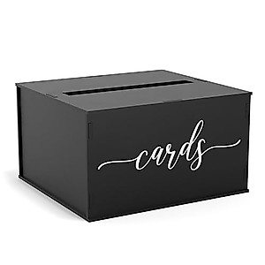 Wooden Wedding Card Box with Slot | Wedding Decorations for Reception, Card Box for Wedding Gifts & Money | Rustic Card Box with Lid | Baby Shower, Bridal Shower, Graduation Card Box - Black