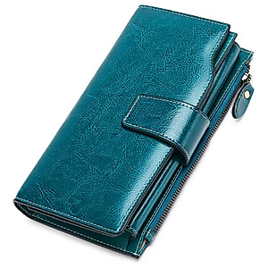 SENDEFN Women Leather Wallets RFID Blocking Clutch Card Holder Ladies Purse with Zipper Pocket