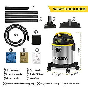 Stanley SL18136 Wet Dry Vacuum, 3 Gallon, 4.0 HP, Stainless Steel