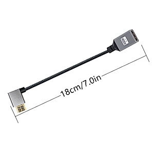 RIIEYOCA 90 Degree Right Angle UHD 4K HDMI Female to HDMI Male Braided Cable 0.59ft,18Gbps High Speed 2.0 Braided Cable, Supports 4K@60Hz,1080p,ARC,3D,for Blu-ray Players,DVRs,HDTV,Roku Ultra(2pack)