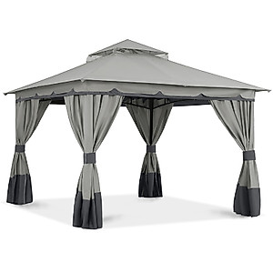 ABCCANOPY 8'x8' Outdoor Gazebo, Double Roof Patio Gazebo with and Shade Curtains, Light Gray