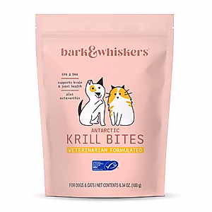 Bark & Whiskers Antarctic Krill Bites, 6.34 Oz. (180 g), 60 Chews, EPA & DHA, Supports Brain & Joint Health, Veterinarian Formulated, Non-GMO, MSC Certified, Dr. Mercola