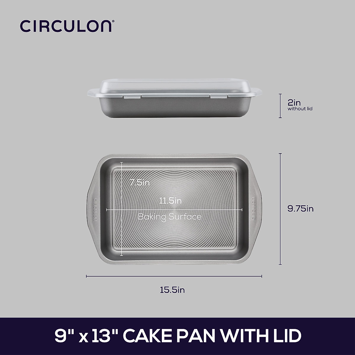 Circulon Total Nonstick Baking Pan With Lid / Nonstick Cake Pan With Lid, Rectangle - 9 Inch x 13 Inch, Gray