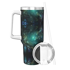 HULIBIN Galaxy Background Print Double Deck Stainless Steel Travel Coffee Cup With Lid 40 Oz Ice Bully Cup