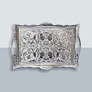 Alisveristime Turkish Ottoman Coffee Tea Beverage Serving Square Tray (Silver)
