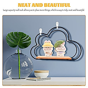 Zerodeko Wall Cloud Storage Shelf Wall Mounted Floating Shelf Hanging Organizer Rack Succulent Pot Holder with Wood Tray for Bookshelf Bathroom Home Supplies Black