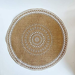 Round Jute Woven Placemat, Farmhouse Non-Slip Table Mats with Tassel for Kitchen Dining Table Decor Photo Props, 15 Inch(4)