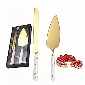 Wedding Cake Knife Shovel Server Set Silverware Stainless Steel Ceramic Handle Wedding Party Thanksgiving Christmas (White)