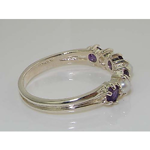 925 Sterling Silver Cultured Pearl & Amethyst Womens Anniversary Ring - Size 8