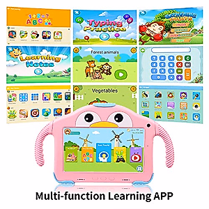 Toddler Tablet for Kids 7 inch Kids Tablet with Case Kids Learning Tablet with WiFi Dual Camera Bluetooth 32GB Parental Control Youtube Netflix Shockproof Case Children Tablet for Baby Boy Girl (Pink)