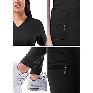 Adar Pro Flawless Plus Scrub Set for Women - Elevated V-Neck Top & Jogger Scrub Pants - P9600 - Black - M