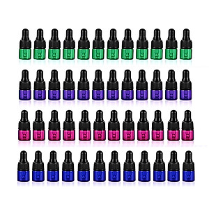 Elfenstall- 48Pcs/lot Small Dropper Bottles Colorful 1ml 1/4 Dram Essential Oil Glass Bottle Empty Lotion Perfume Sample Vials With Glass Eye Dropper + 1pc Clean Cloth + 2pc 1ml Dropper
