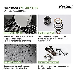 Beslend 28 Black Drop In Workstation Kitchen Sink - 28"x22"x10" Gunmetal Black Stainless Steel Topmount 16 Gauge 10 Inch Deep Sink