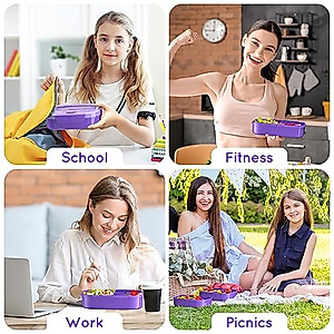 TIME4DEALS Lunch Box Kids Adult Bento Box Bento-Style Lunch Box 1300ml Ideal Portion Size Leak Proof Bento Lunch Box for Teens Toddlers, BPA Free Lunchbox Containers for School Work Picnic (Purple)