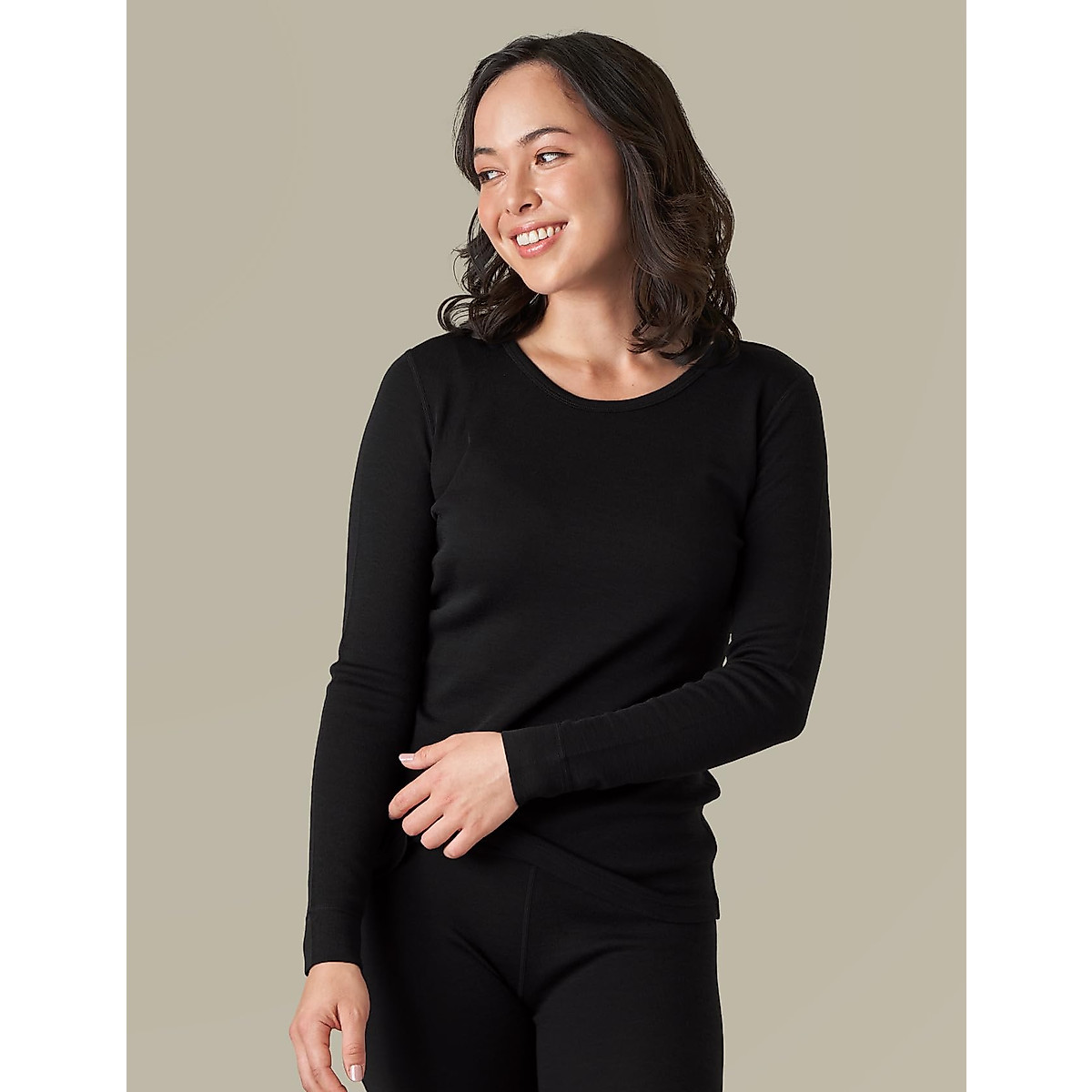 LAPASA Womens 100% Merino Wool Base Layer Set Lightweight Thermal Underwear Long John Top & Bottom Warm Cold Weather L58 Medium 1. Lightweight Black 1 Set