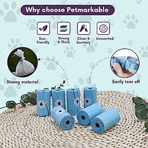 Petmarkable Complete Earth-Conscious Dog Waste Kit: Wheat Straw Waste Bag Dispenser with one corn starch 15-bag waste bag roll, Carabiner, Elastic Band for Secure Leash Attachment, Leak-Proof (Blue)