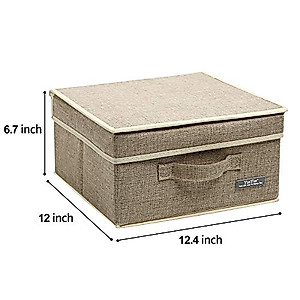 YueYue Small 4 Pack Fabric Stroage Box with Lids, Linen Foldable Stroage Box with lids 4 Color Set 12.4in/12in/6.7in