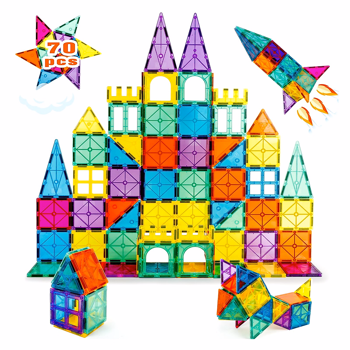 NEOFORMERS Magnetic Building Tiles, 70 Pcs 3D Magnetic Building Blocks Set for Kids, STEM Educational Preschool Magnet Toys for Toddlers Boys Girls 3 4 5 6 7 8 Year Old