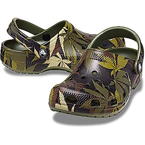 Crocs Unisex Classic Hemp Leaf Clogs, Half Baked and Weed Graphics, Army Green/Multi, Numeric_6 US Men
