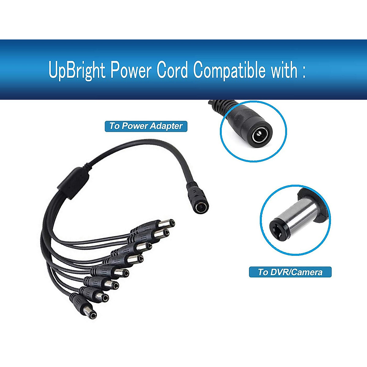 OEM Genuine Parts 8 Way Splitter Cable+ 12V 2.5A AC/DC Adapter Compatible with Lorex ACC-U81 Q-See SWANN CCTV Camera DVR SRDVR8 SWDVK8 DVR8 1000 DVR8-1400 DVR8-1425 1450 1500 BX1202500 ACCPWR12V500