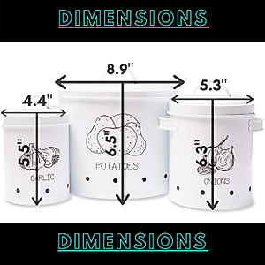 Potato Onion Garlic Storage Bin with Lid - Set of 3 - Kitchen Pantry Organizer and Tin Vegetable Keeper - Vintage White Farmhouse Metal Containers - Counter Fresh Produce Canister Bins by GOVÅ