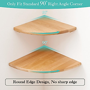 TRWISWDC Oak Corner Shelf 12 inches Natural Wood Floating Corner Shelves Round End Wall Mounted Display Shelf Corner Plant Stand for Bathroom Kitchen Bedroom Livingroom Floating Shelves