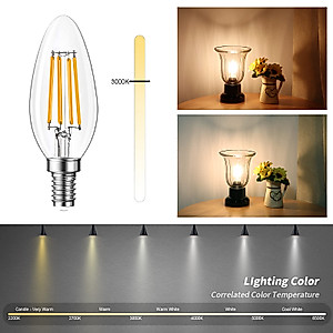 Qingmiao B11 E12 LED Candelabra Bulbs Dimmable 4W(40 Watt Equivalent), Chandelier Light Bulbs 400lm, 3000K Soft White, Ceiling Fan Bulbs for Candle Light, Home Decor, Wall Lamps, Table Lamps, 12 Pack