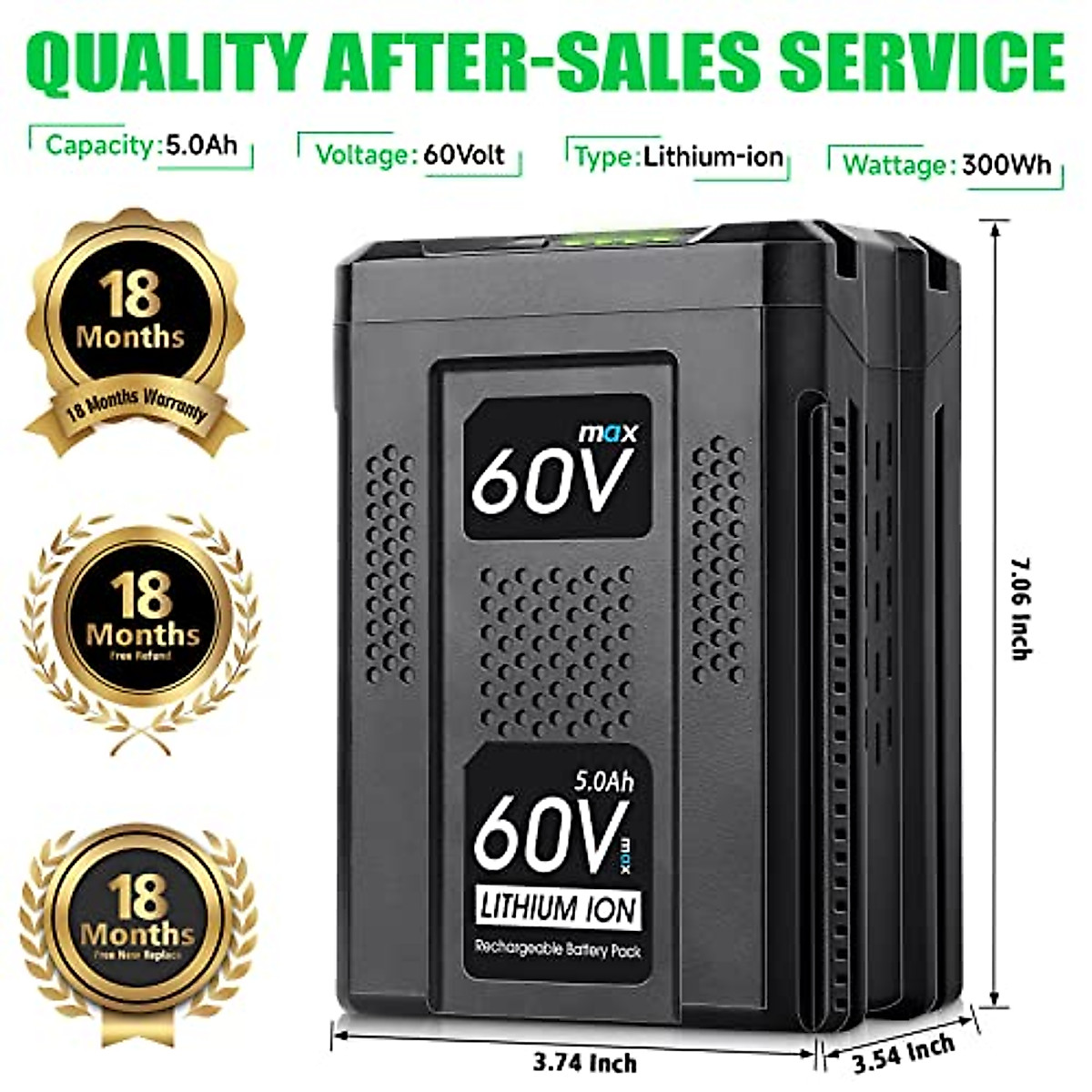 【Upgrade】 DSANKE 60V 5.0Ah Lithium Ion Replacement Battery for Greenworks Pro 60V Battery LB60A03 LB60A02 LB60A00 Cordless Power Tool Battery