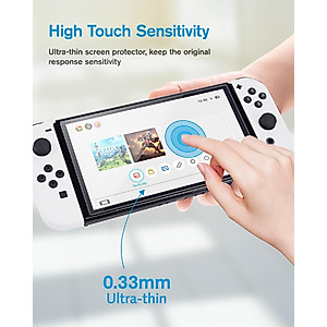 MOBDIK Tempered Glass Screen Protector for Nintendo Switch OLED Model 2021 EZ Kit, Automatic Alignment, 2 Pack