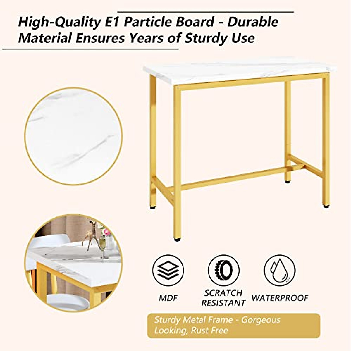 DKLGG 43.3” Dining Table Set for 4, Rectangle Bar Table and Chairs Set with 4 PU Leather Backrest Stools, Pub Dining Room Table Set for Kitchen, Bar, Living Room, Breakfast Nook, Small Space Dinette