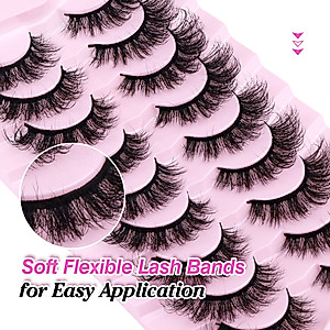 False Eyelashes Fluffy Wispy Mink Lashes 16mm Natural Full Volume Pestañas Cat Eye Lashes 9 Pairs by Yawamica Black
