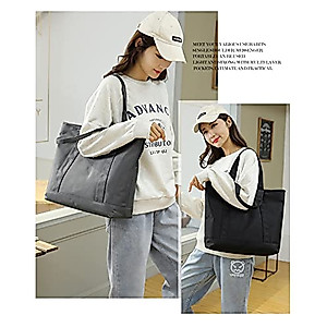 WUQI Soft Nylon Shoulder Tote Women Fashion Large Tote Shoulder Handbag Waterproof Shoulder Bag for Women Multi Pocket with Zipper (Brown)