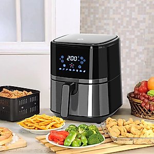 HOMCOM Air Fryer 4.7Qt, 4-in-1 Hot Oven with Air Fry, Roast, Broil, Crisp, Bake Function, Digital Touchscreen, 60-Min Timer, 8 Preset and Nonstick Basket, BPA Free