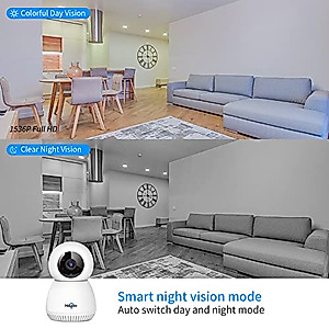 Hiseeu 【2K, Smart Motion Tracking 3MP Wireless Security Camera for Home, WiFi Pet Camera for Baby Monitor, Nanny, Dog and Cat, Phone App,360-degree, 2 Way Audio, Night Vision,Compatible with Alexa