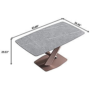 Modern Kitchen Dining Table for 6, Artificial Sintered Stone Table Top Rectangle Kitchen Table with Curved Edge and X-Shape Base, Dinner Table for Resterant Dining Room Office, Grey(Without Chairs)