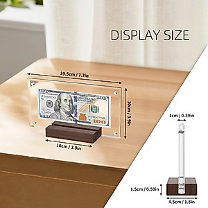 Dollar Bill Frame,Acrylic Currency Display Holder with Black Walnut Base Clear Paper Money Frame for Collectors Ticket Protector Photos Display Case,7.8 * 4.1inch（2PCS）