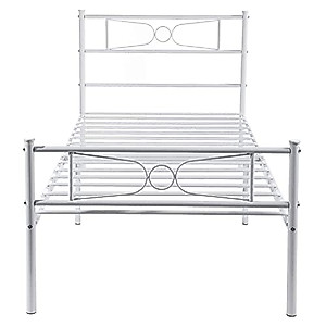 GIME White Twin Bed Frames with Storage for Girls Boys, Platform Bed Mattress Foundation Duty Metal Slats Support with Headboard/Footboard for Teenagers Student, No Box Spring Needed