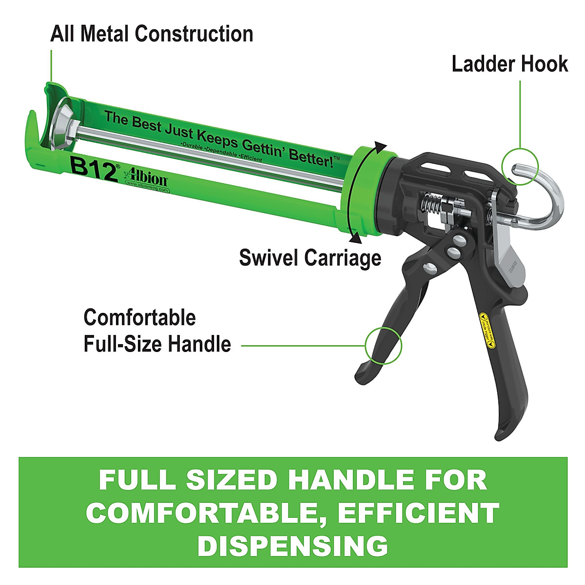 Albion Engineering Company B12 B-Line Manual Cartridge Caulking Gun, 1/10 Gallon (10 oz), 12:1 Drive