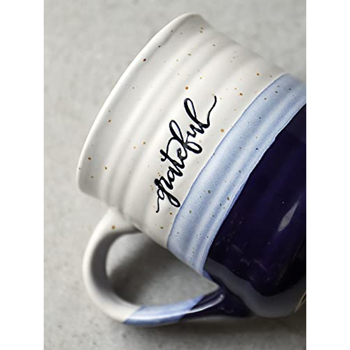 DOWAN Coffee Mugs, Large 20 oz Mugs Set of 2 with Word Blessed Grateful, Porcelain Christian Coffee Cup, Thank You Gifts for Men Women All, Blue White