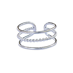 Handmade Silver Triple Band Adjustable Toe Ring, 925 Sterling Silver, Classic 3 Row Dainty Open Toe, Pinky or Knuckle Rings for Women, By MiYa Jewelry Creations
