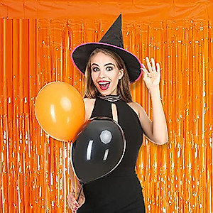 LOLStar Halloween Party Decoration, 3 Pack Orange Photo Booth Props, 3.3 X 6.6 ft Halloween Foil Fringe Curtains, Halloween Party Photo Backdrop, Halloween Streamers for Halloween Party Supplies