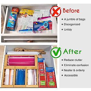 IVONNEY Bag Storage Organizer, Bamboo Food Storage Plastic Bag Organizer Drawer, Sandwich Bag Holder, Snack Gallon Quart Baggie Organizer Fit for Ziploc Hefty Glad Solimo Bags